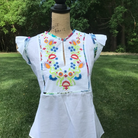 Just Funky | Tops | Just Funky White Summer Top With Ties Embroidered ...